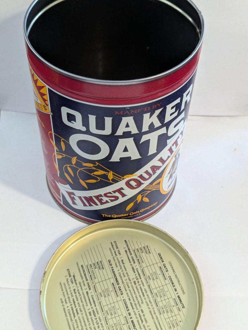 Quaker Oats Red & Blue Advertising Metal Tin 1992 Marked 7 in X 16 1/2 ...