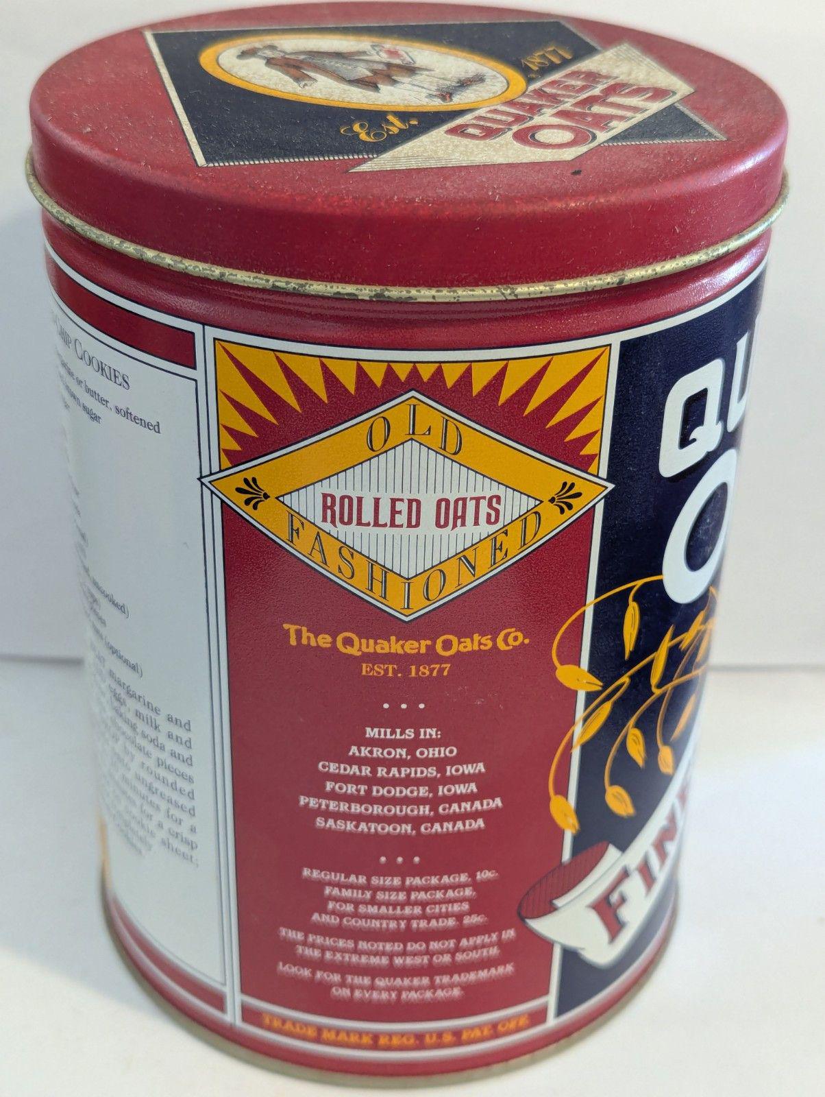Quaker Oats Red & Blue Advertising Metal Tin 1992 Marked 7 in X 16 1/2 ...