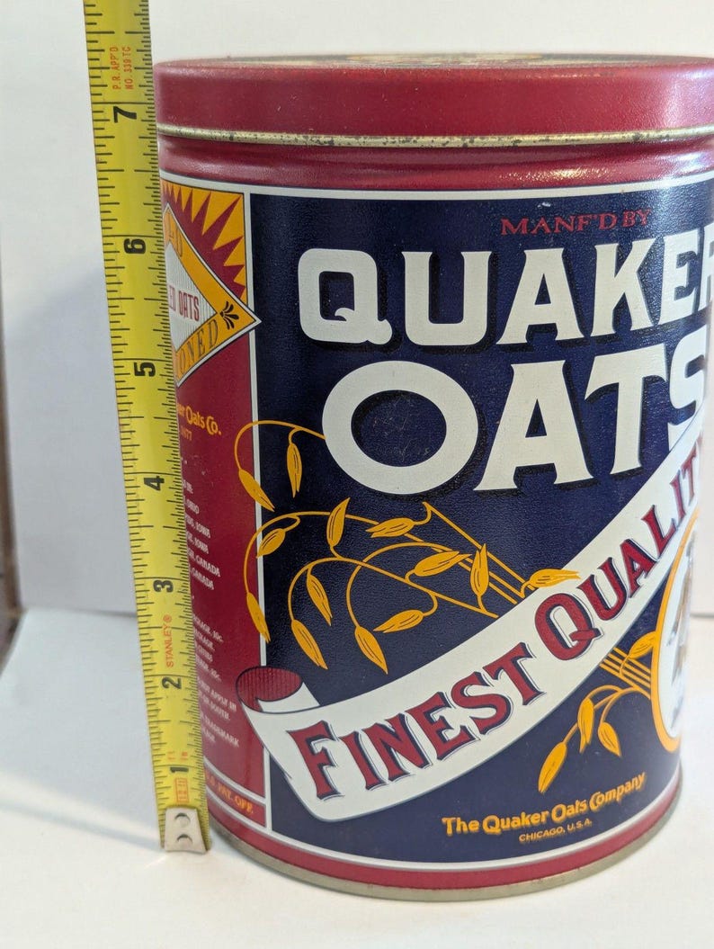 Quaker Oats Red & Blue Advertising Metal Tin 1992 Marked 7 in X 16 1/2 ...