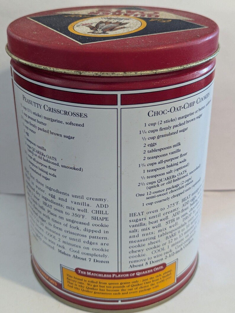 Quaker Oats Red & Blue Advertising Metal Tin 1992 Marked 7 in X 16 1/2 ...