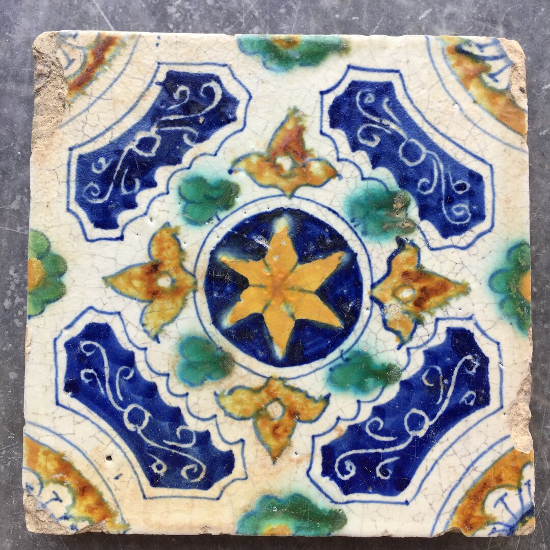 Antique Early Dutch Delft Tile With Ornamental Star Design - Etsy