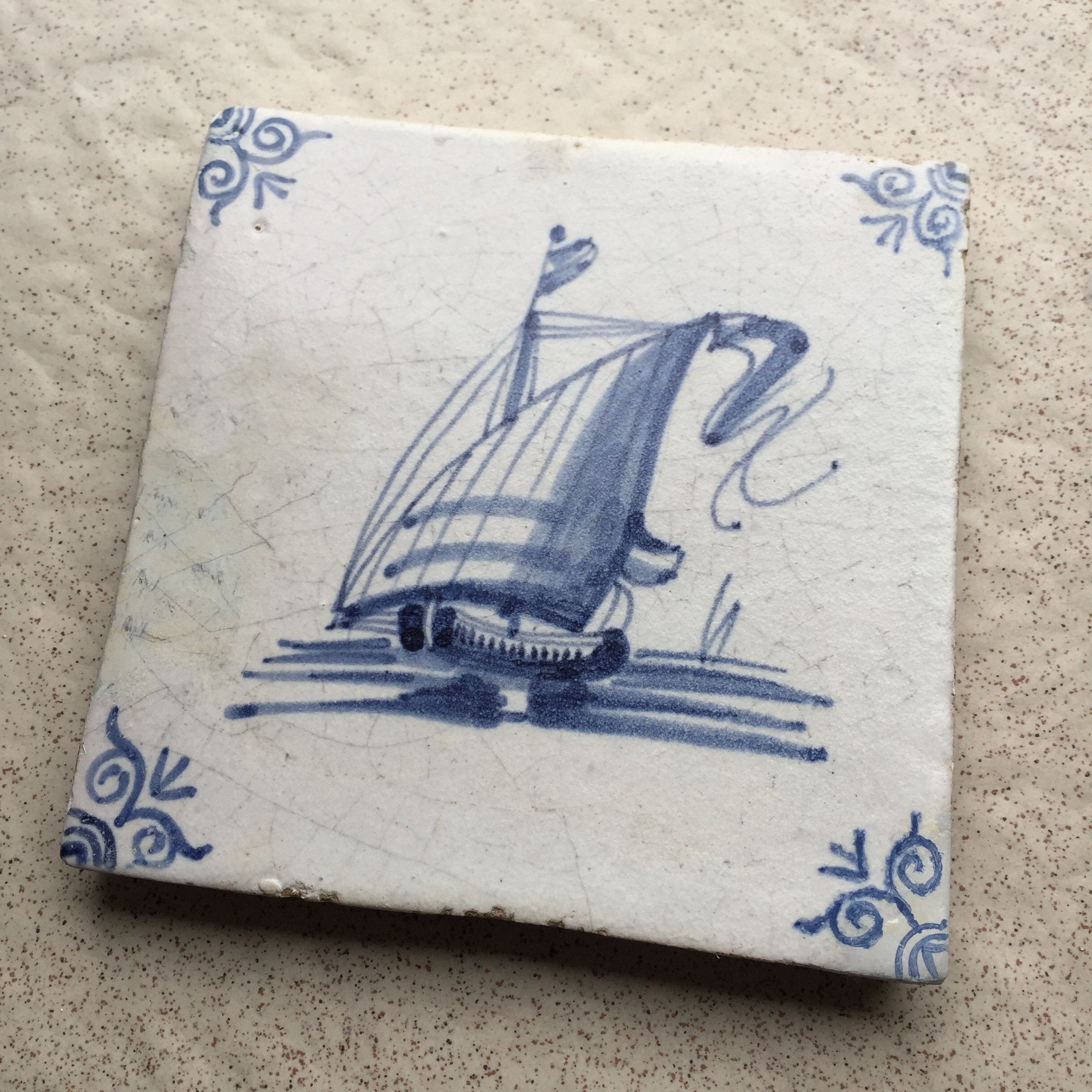 Antique 17th Century Dutch Delft Tile With Sailboat - Etsy