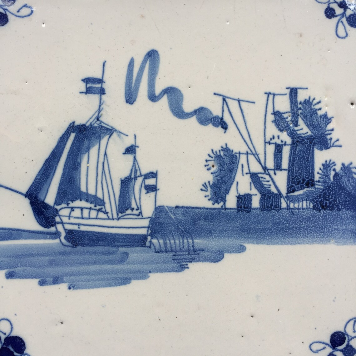 Antique 18th Century Dutch Delft Tile With Ship in Harbor - Etsy