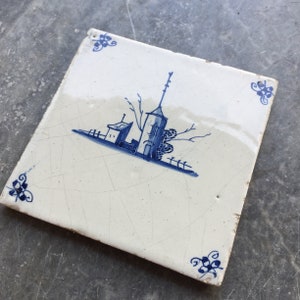 Antique Dutch Delft Landscape Tile With Church Landscape - Etsy