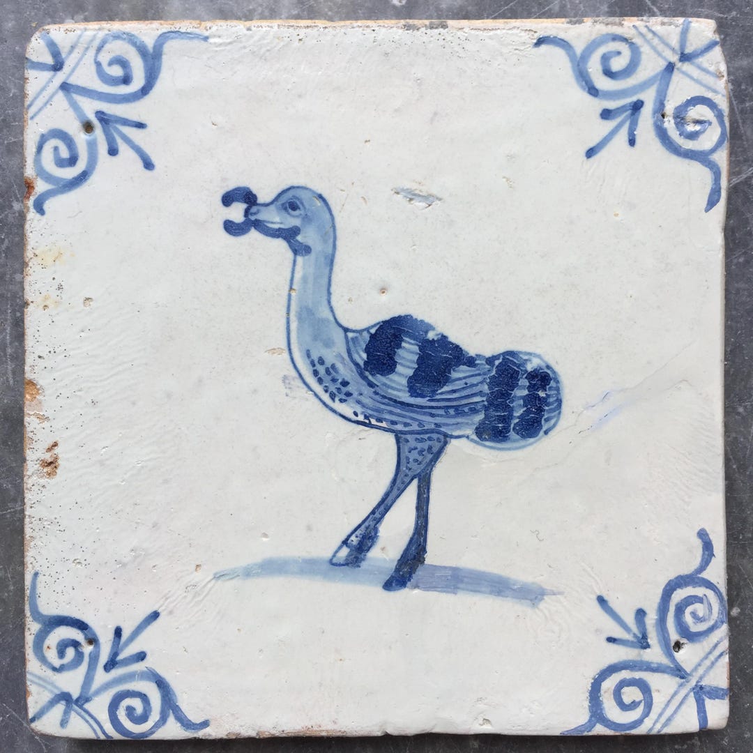 Antique 17th Century Dutch Delft Tile With a Ostrich - Etsy