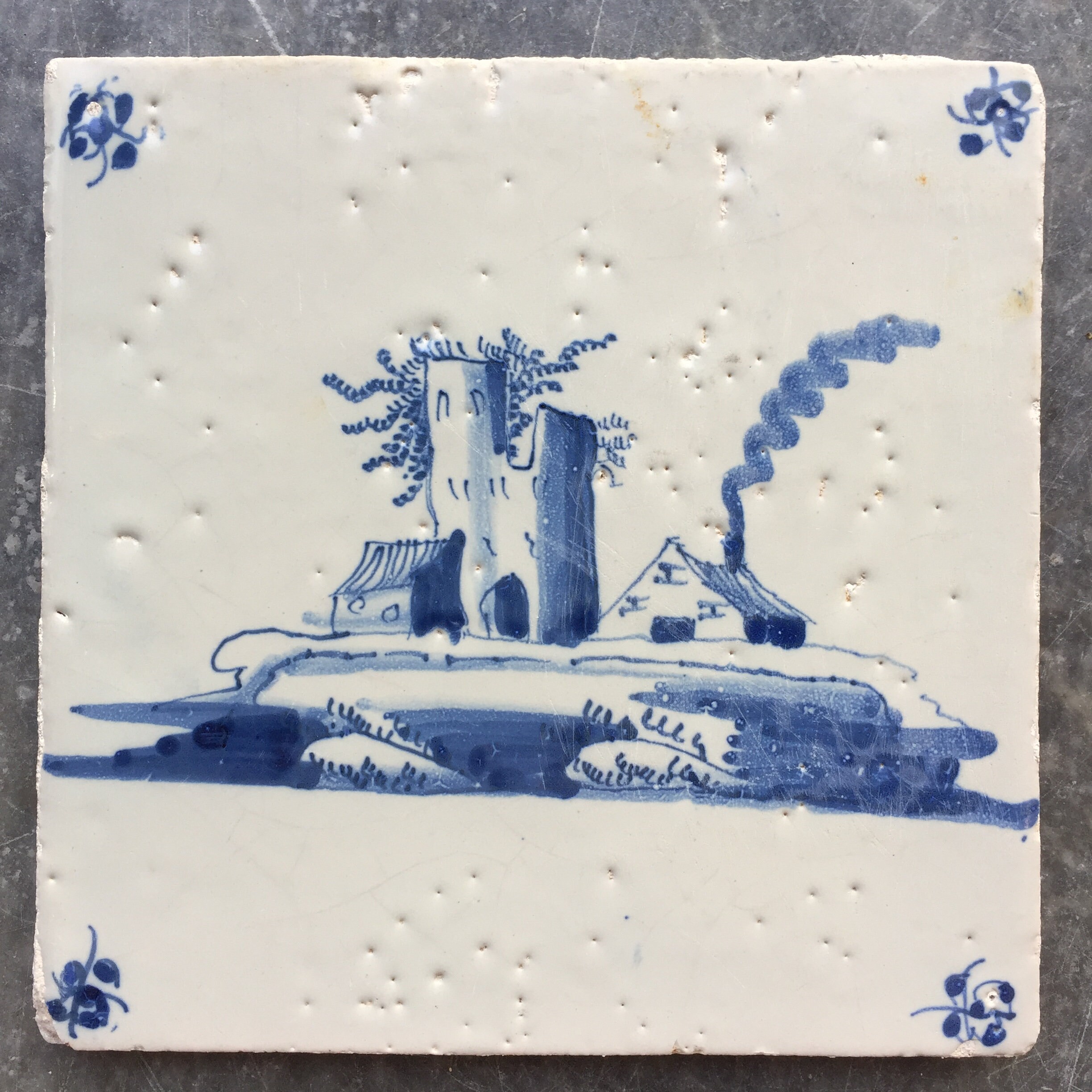 Antique Dutch Delft Landscape Tile With Castel Ruin - Etsy