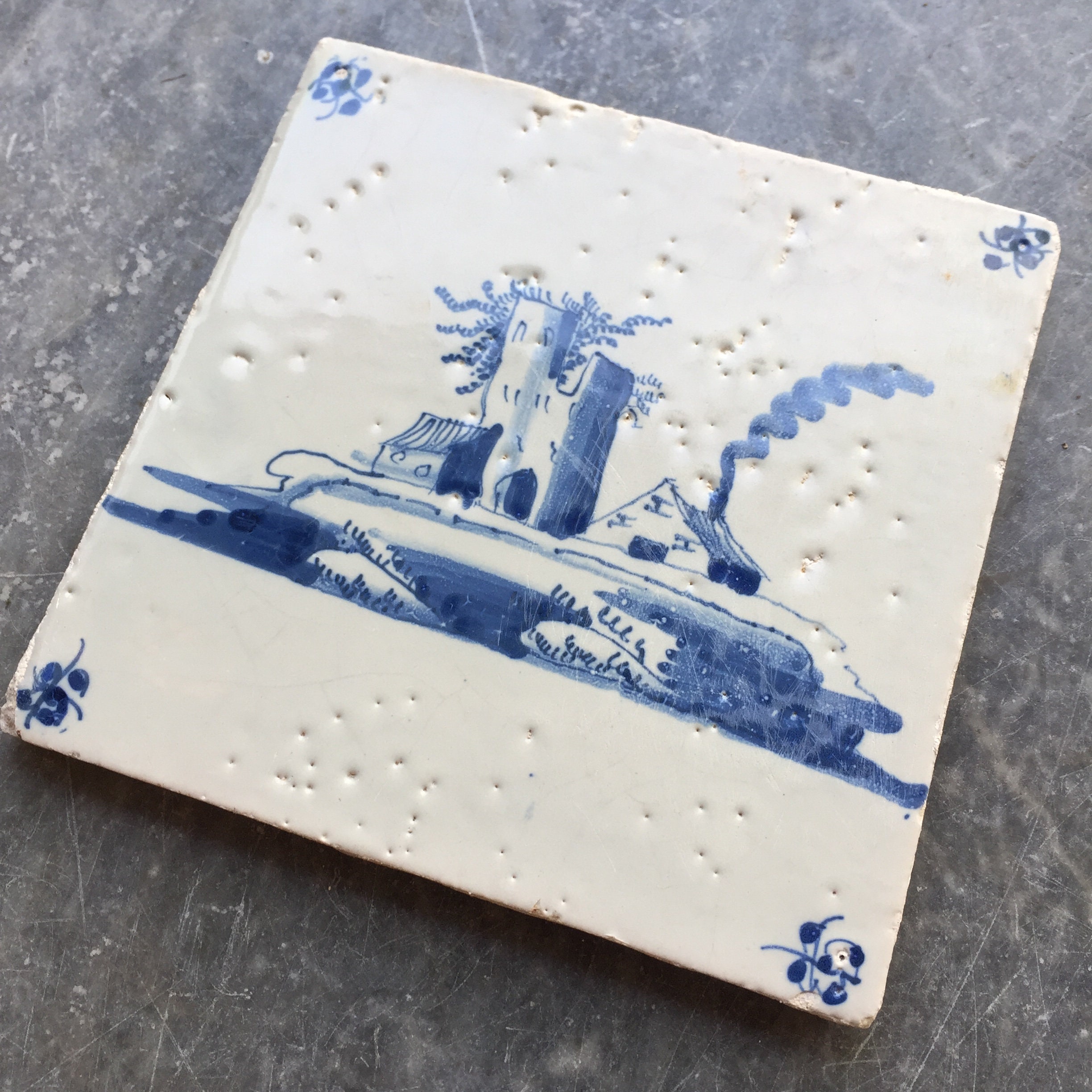 Antique Dutch Delft Landscape Tile With Castel Ruin - Etsy