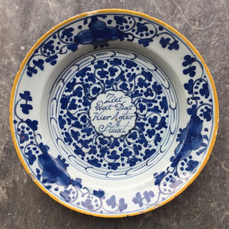 Antique 18th Century Dutch Delft Plate With Saying - Etsy