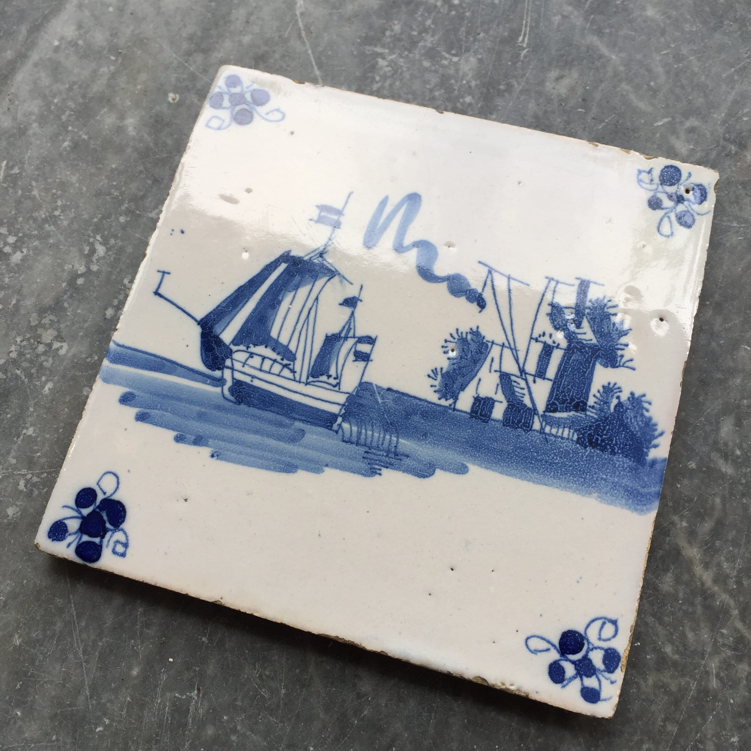 Antique 18th Century Dutch Delft Tile With Ship in Harbor - Etsy