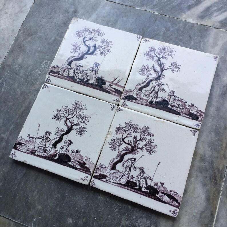 Antique 17th Century Dutch Delft Tiles With the Decoration of Love ...