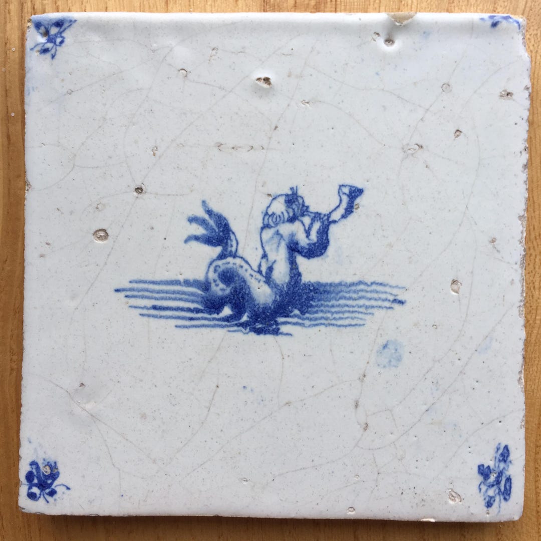 Antique 17th Century Dutch Delft Tile With a Merman Blowing a Horn - Etsy