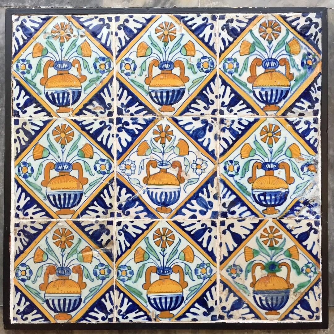 Set of 9 Antique Dutch Delft Tiles With Flower Vases - Etsy