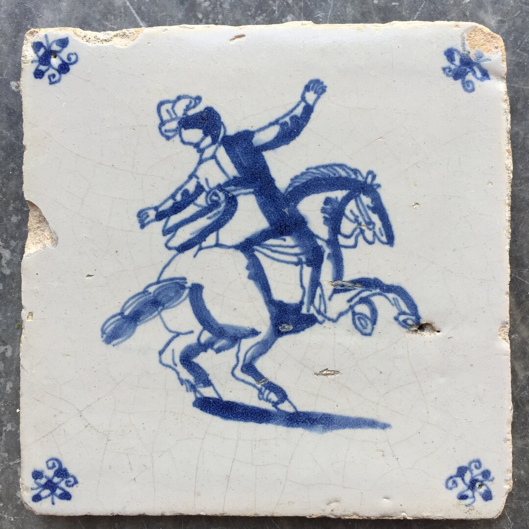 Antique Dutch Delft Tile With Soldier on Horseback - Etsy