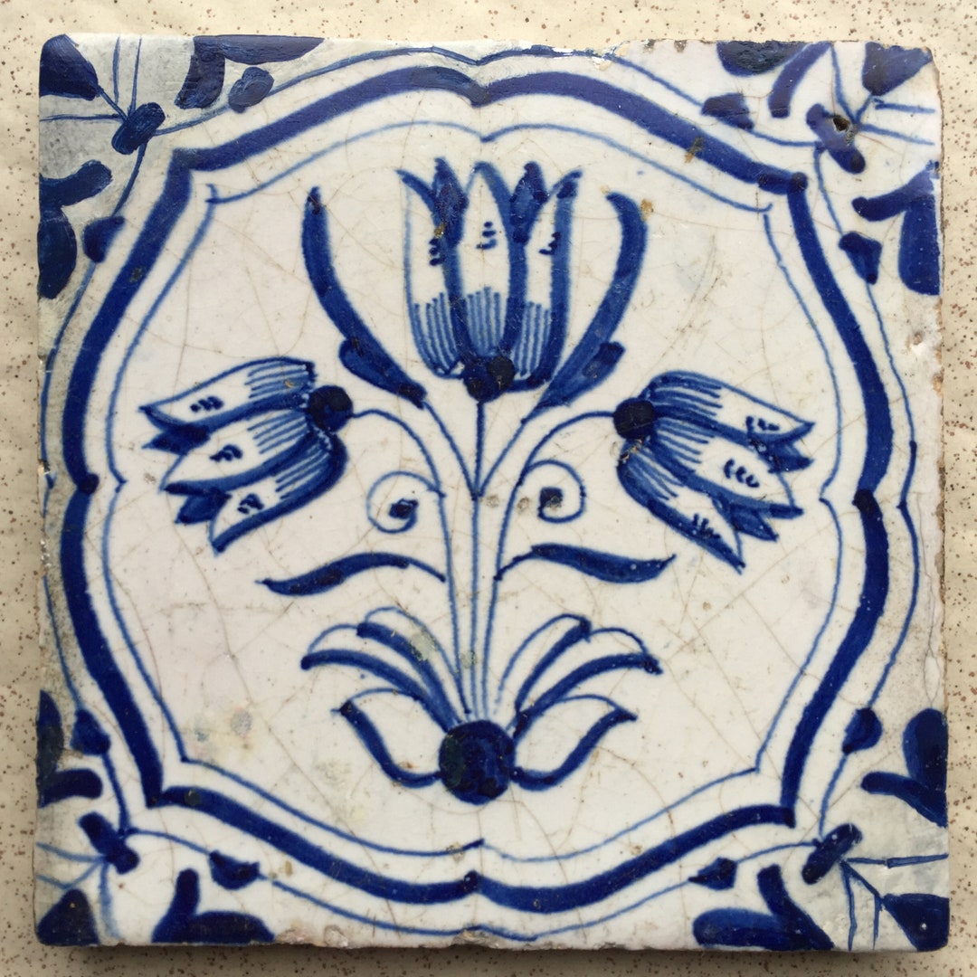 Antique Dutch Delft Tile With Decoration of Tulips - Etsy
