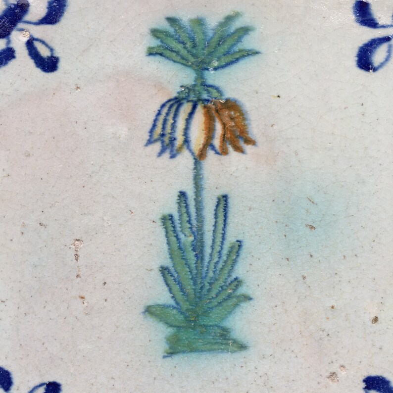 Antique 17th Century Dutch Delft Tile With Imperial Crown Flower - Etsy