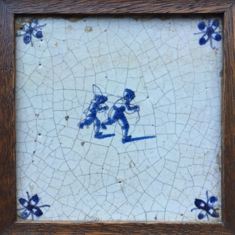 Antique 17th Century Dutch Delft Tile With Children Skipping Rope. - Etsy