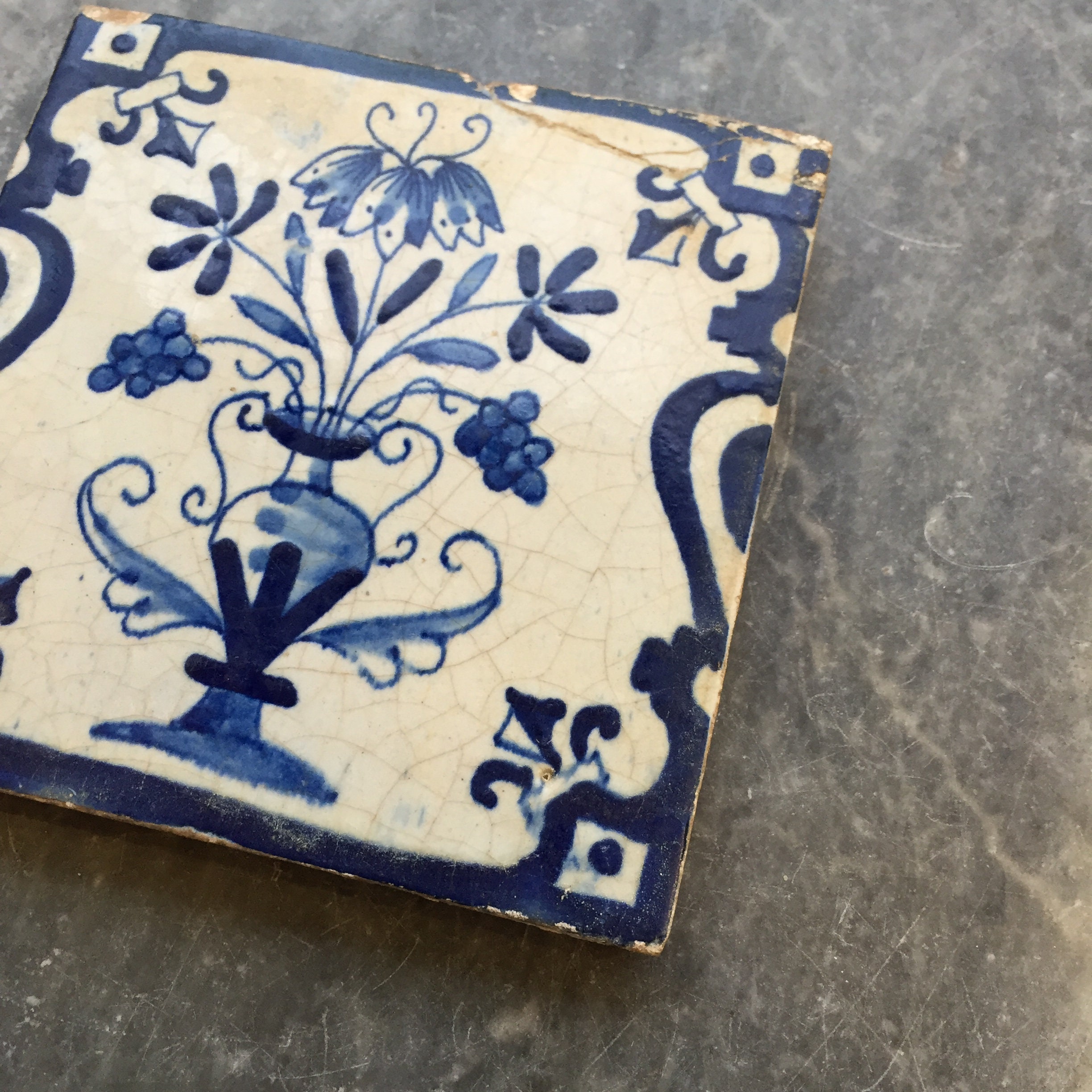 Antique Dutch Delft Tile With Flower Vase - Etsy