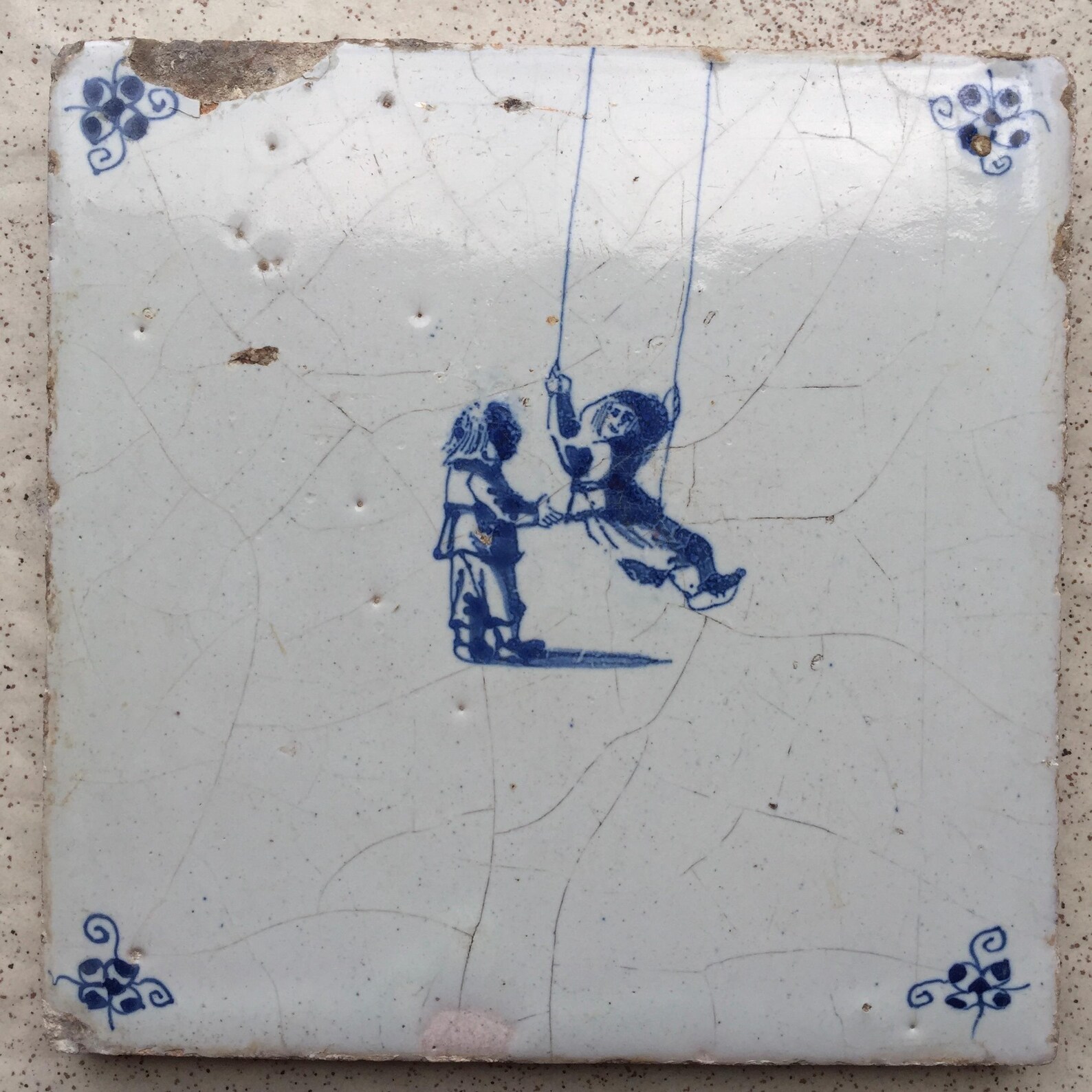 Antique 17th Century Dutch Delft Tile With Children Swinging. - Etsy