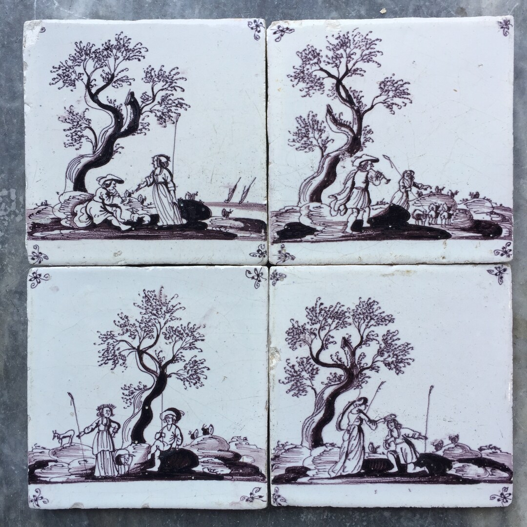 Antique 17th Century Dutch Delft Tiles With the Decoration of Love ...
