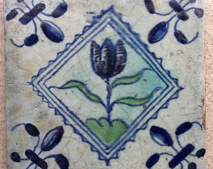 Antique 17th Century Dutch Delft Tile With Tulip - Etsy