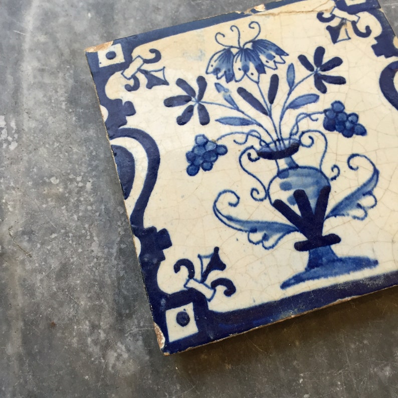 Antique Dutch Delft Tile With Flower Vase - Etsy