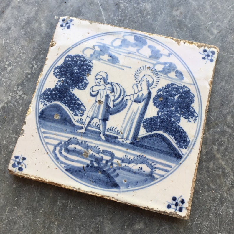 Antique Dutch Delft Tile With Biblical Scene - Etsy