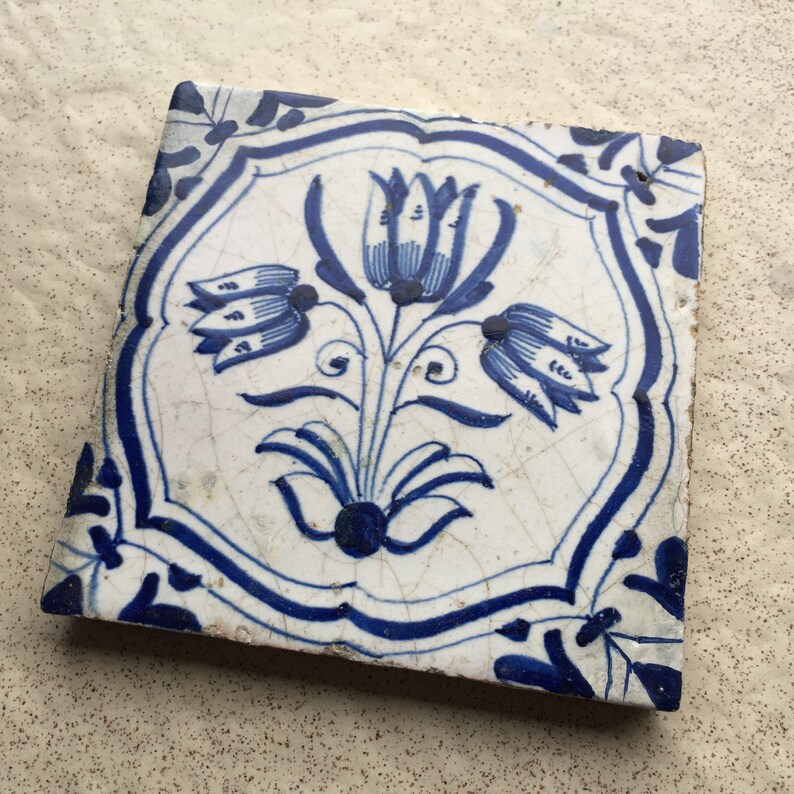 Antique Dutch Delft Tile With Decoration of Tulips - Etsy