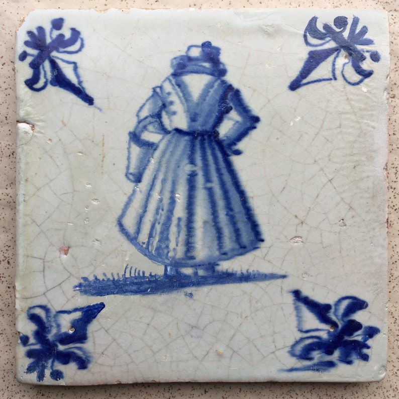 Antique 17th Century Dutch Delft Tile With Maid - Etsy