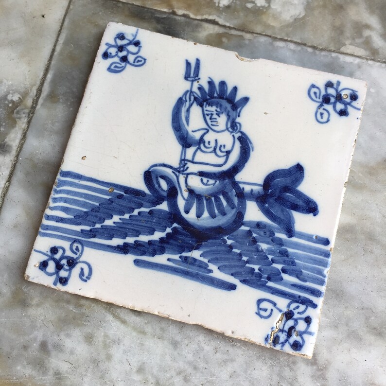 Antique 18th Century Dutch Delft Tile With Neptune - Etsy