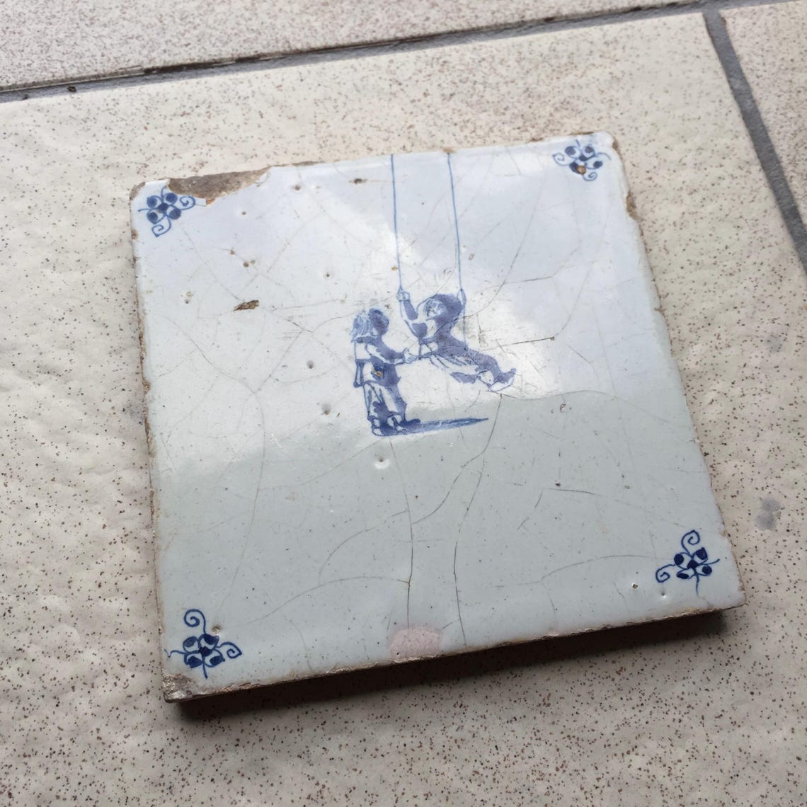 Antique 17th Century Dutch Delft Tile With Children Swinging. - Etsy