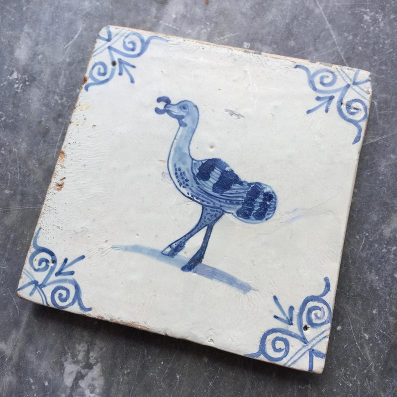 Antique 17th Century Dutch Delft Tile With a Ostrich - Etsy