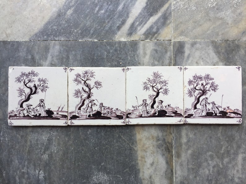 Antique 17th Century Dutch Delft Tiles With the Decoration of Love ...