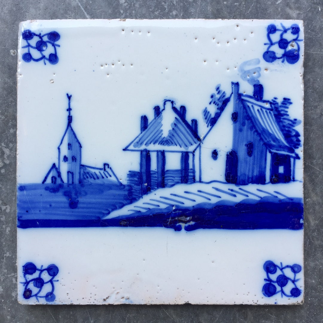 Antique Dutch Delft Tile With Farmhouse - Etsy