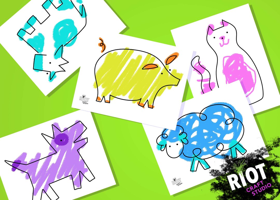 Riot's Easy Printable Coloring Pages - Farm Animal Bundle - Five Pages ...