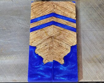Knife Scales- Hybrid Stabilized Maple Burl & Alumilite Resin- Cobalt ...