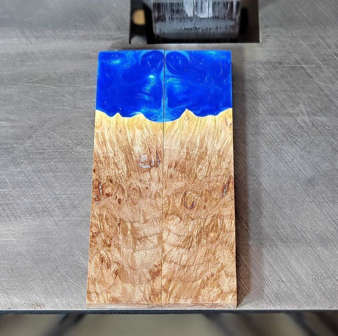 Knife Scales- Hybrid Stabilized Maple Burl & Alumilite Resin- Cobalt ...