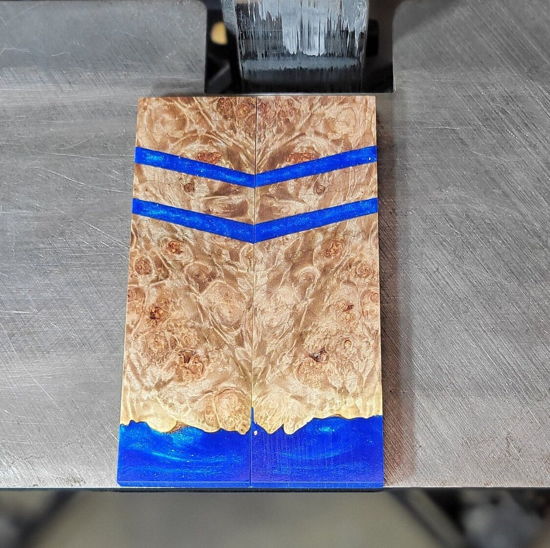 Knife Scales Hybrid Stabilized Maple Burl & Alumilite Resin-cobalt Blue ...