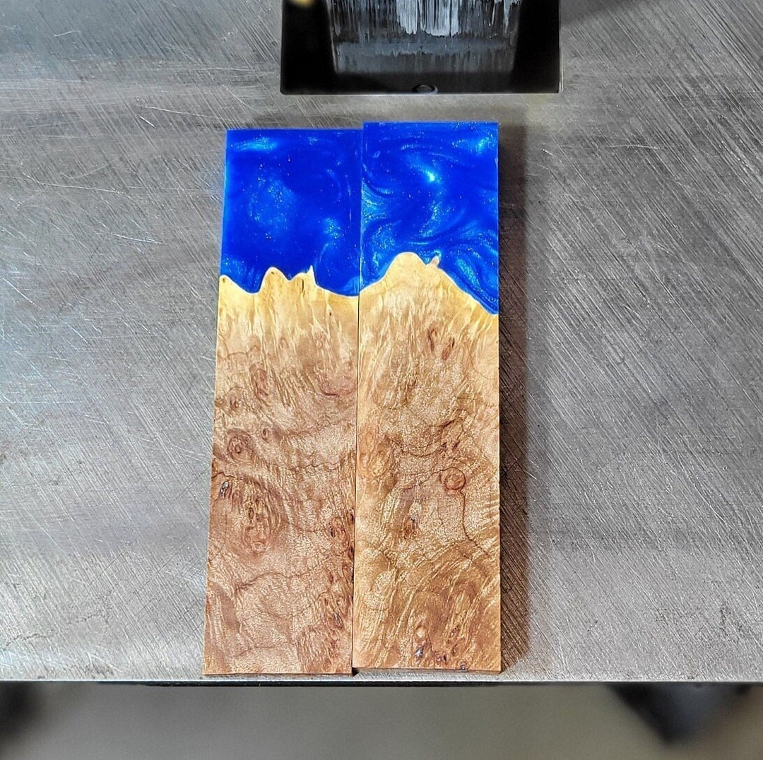 Knife Scales Hybrid Stabilized Maple Burl & Alumilite Resin Cobalt Blue ...