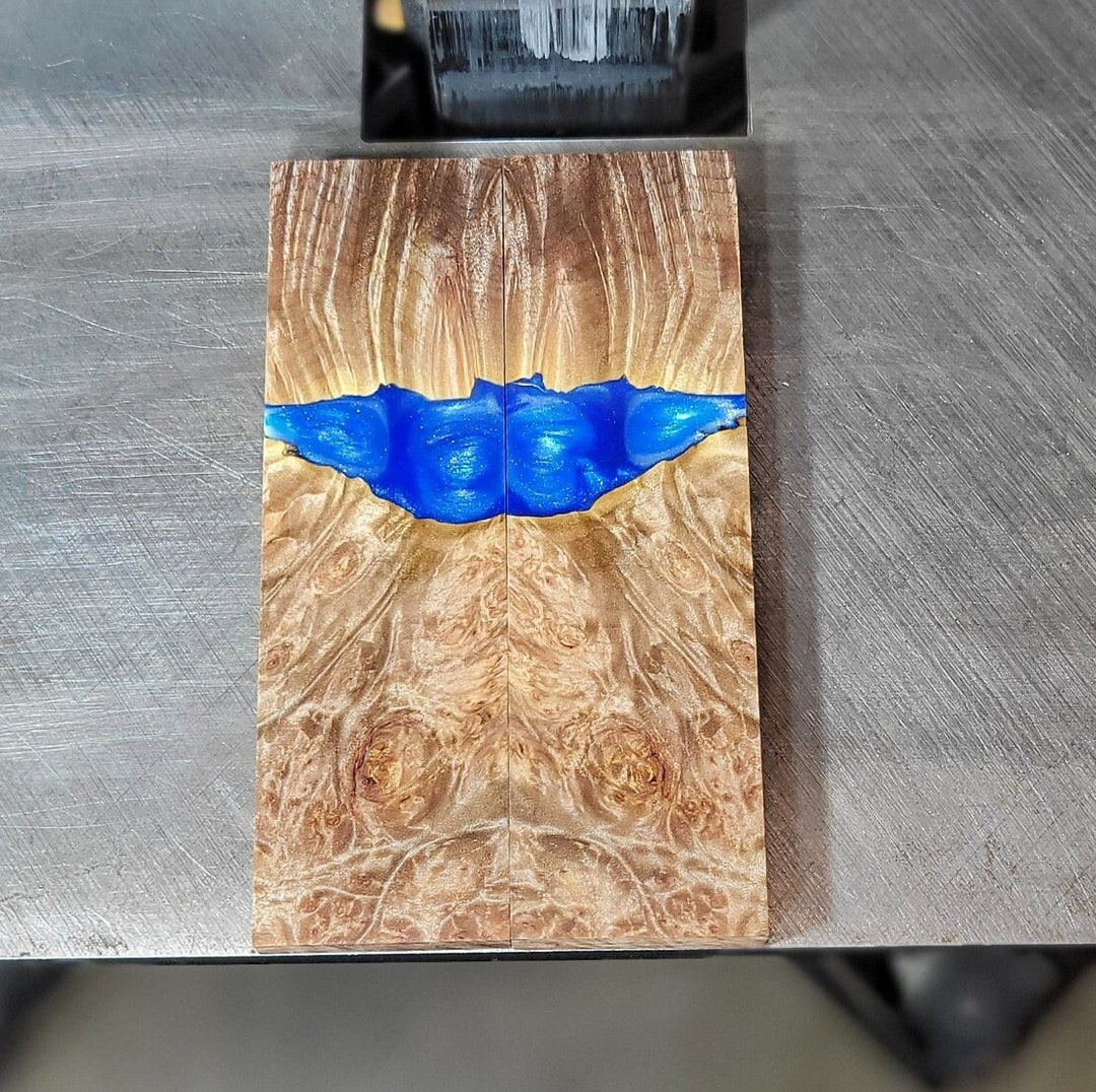 Knife Scales Hybrid Stabilized Maple Burl & Alumilite Resin Cobalt Blue ...