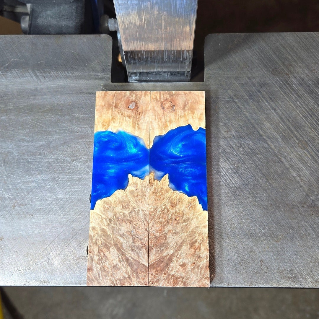 Knife Scales Hybrid Stabilized Maple Burl & Alumilite Resin Cobalt Blue ...
