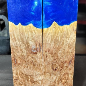 Knife Scales- Hybrid Stabilized Maple Burl & Alumilite Resin- Cobalt ...