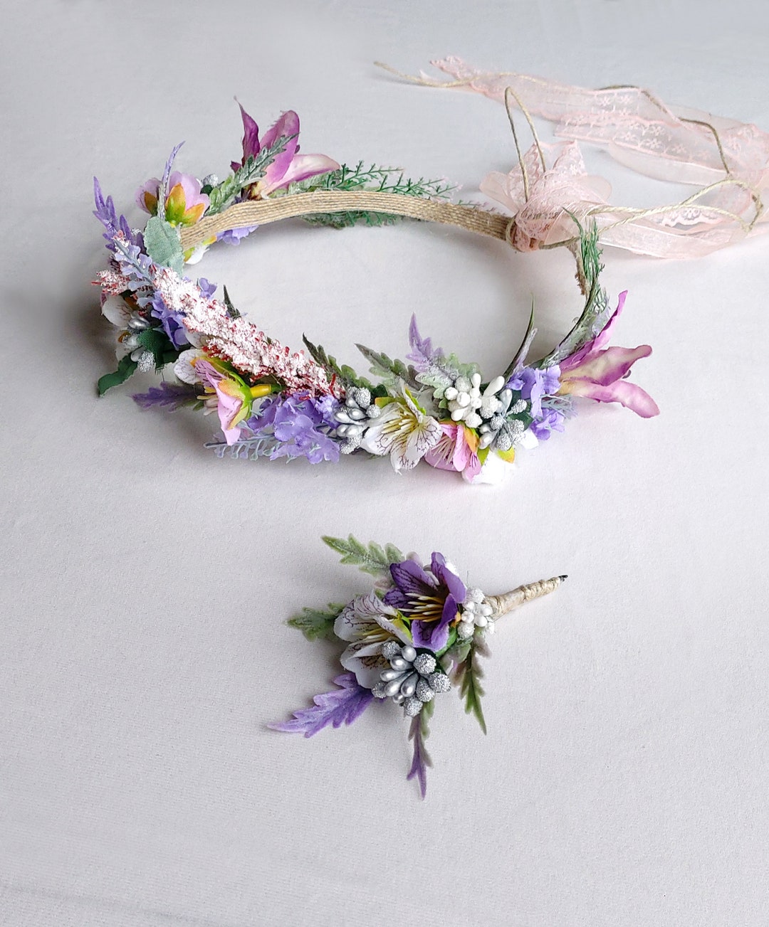 Wedding Set Boutonniere, Crown Set, Hair Accessory Set ,bridesmaid ...