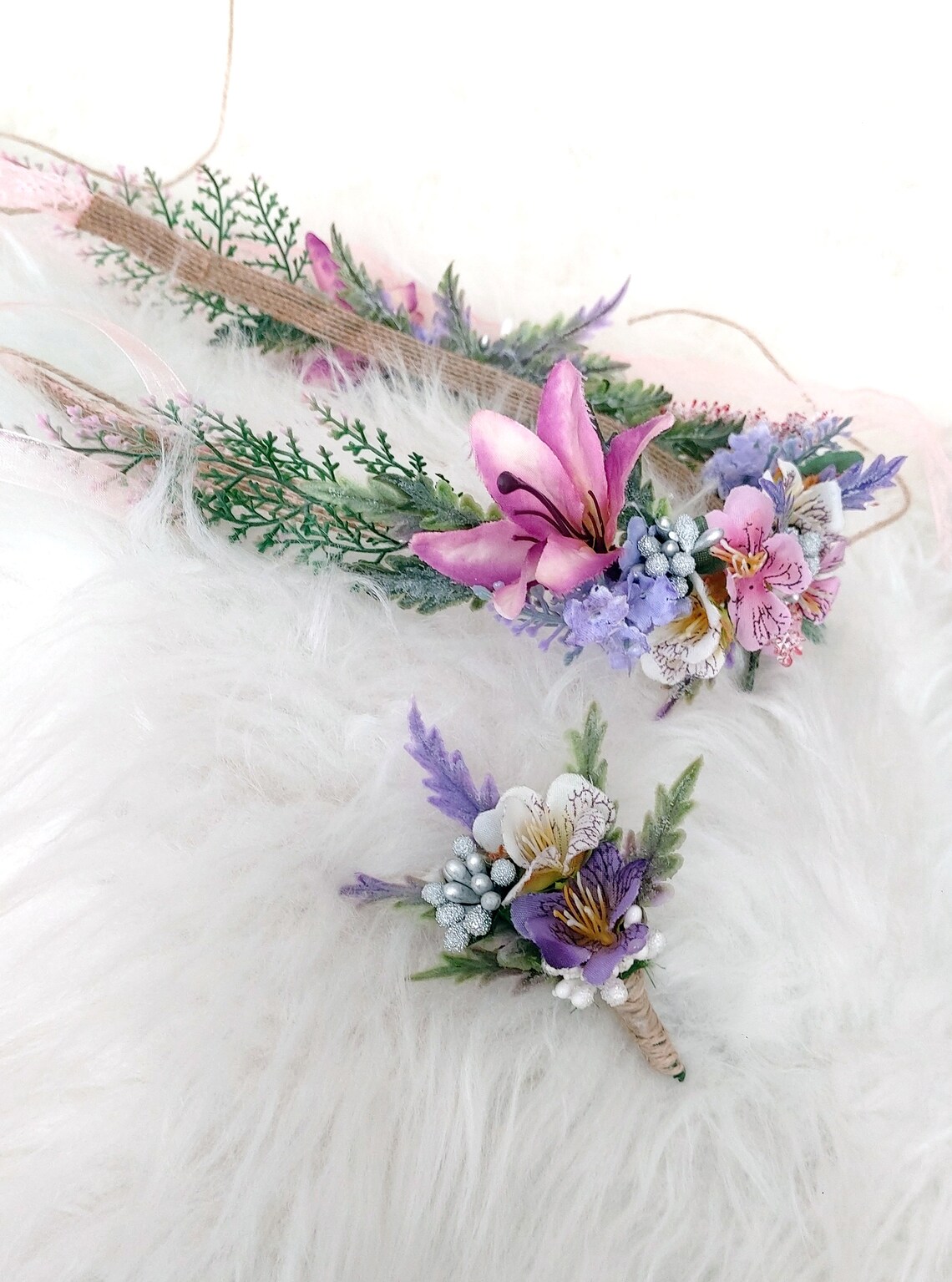 Wedding Set Boutonniere Crown Set Hair Accessory Set - Etsy