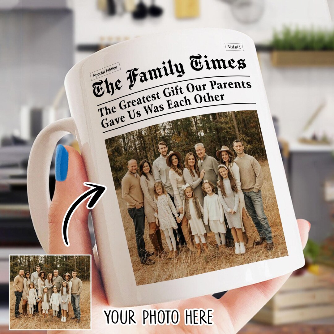 Family Gifts, Custom Family Photo Mug, the Family Times, Newspaper Mug ...