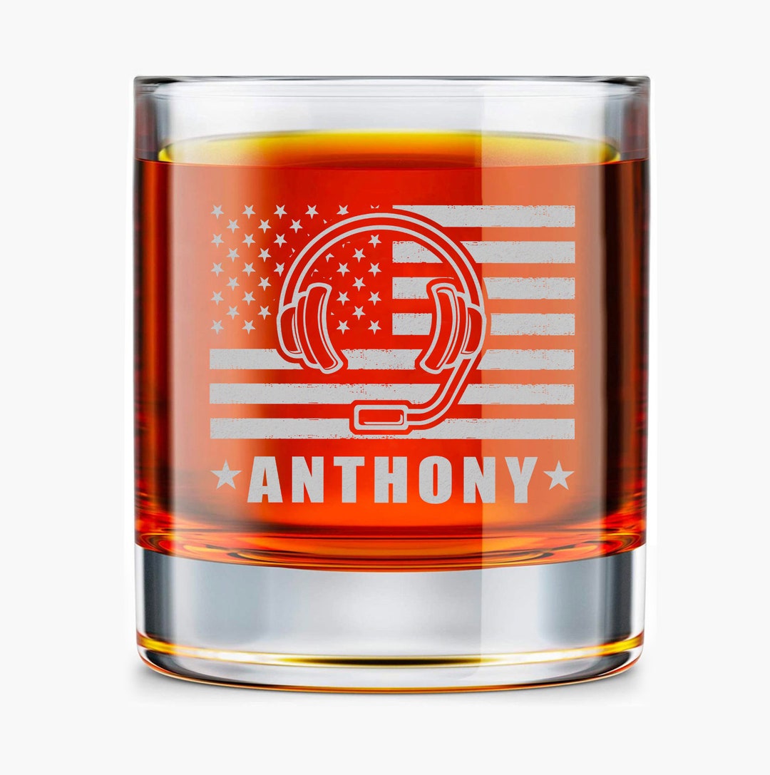 Dispatcher Whiskey Glass, Custom Half Thin Gold Line American Flag ...
