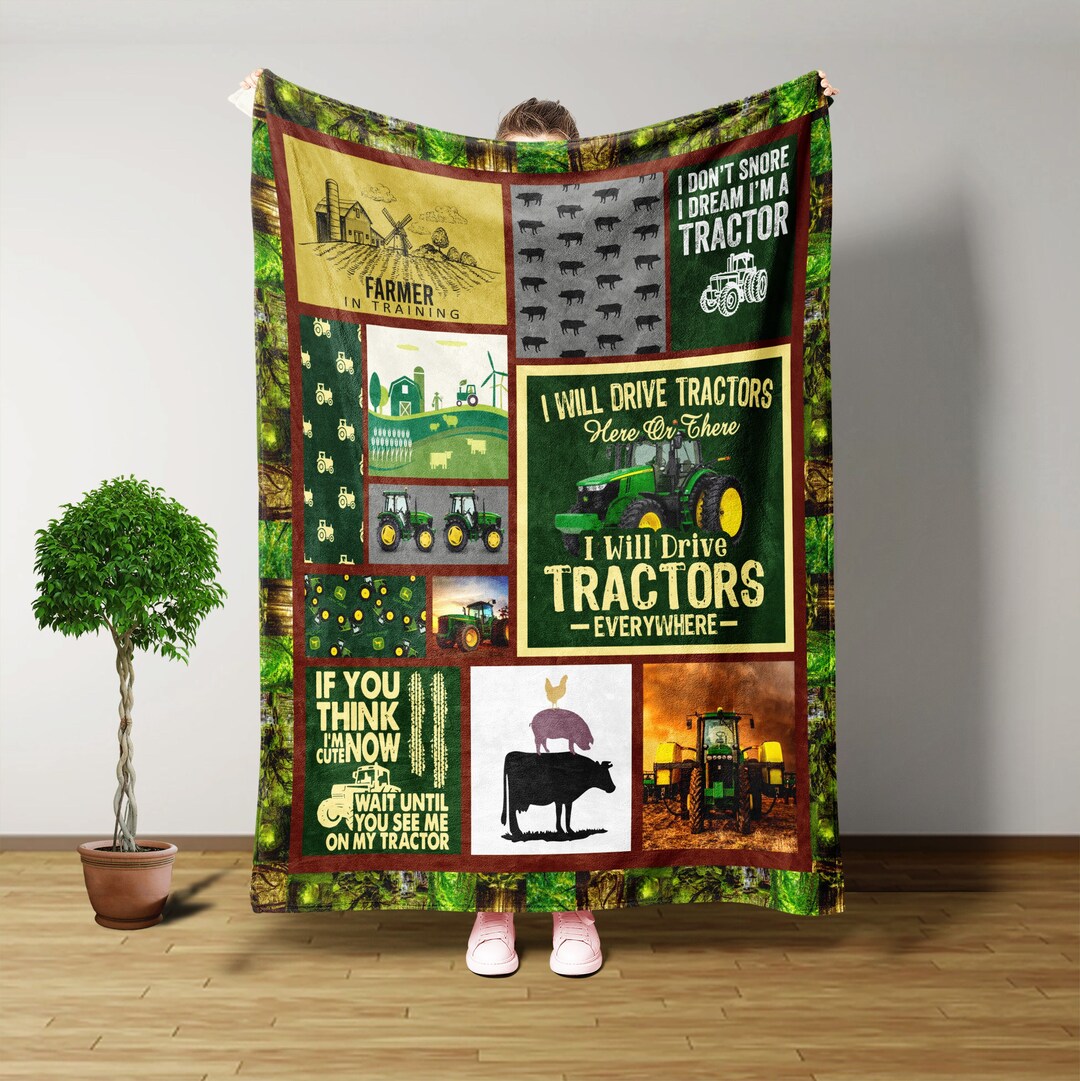 Green Tractor Blanket, Farmer Blanket, Tractor Lovers Gift, Throw ...