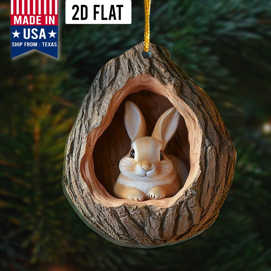 Bunny 2D Flat Acrylic Ornament, Bunny Christmas Ornament, Birthday Gift ...