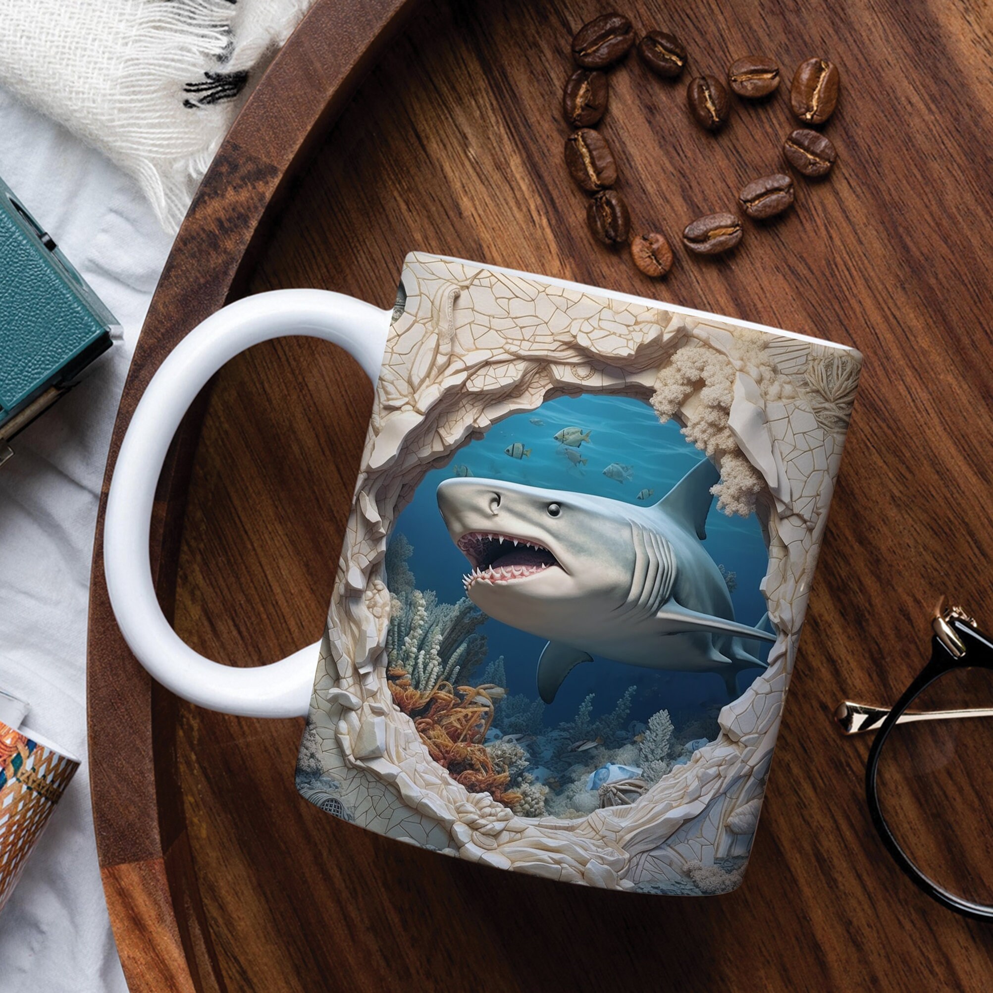 3D Shark Mug, 11 Oz Mug, 3D Mug Design, Coffee Mug, 3D Mug, Sublimation ...
