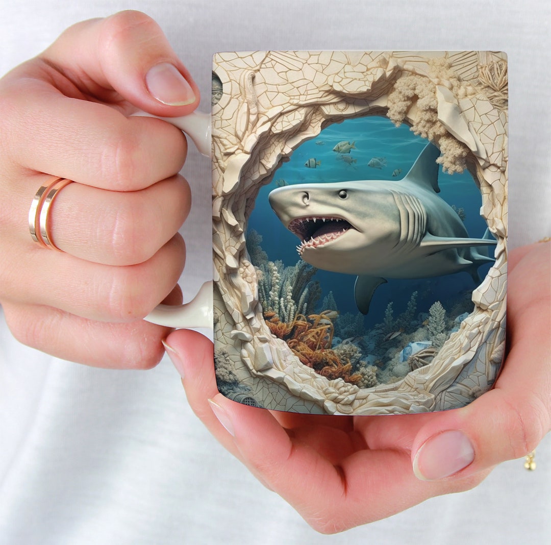 3D Shark Mug, 11 Oz Mug, 3D Mug Design, Coffee Mug, 3D Mug, Sublimation ...
