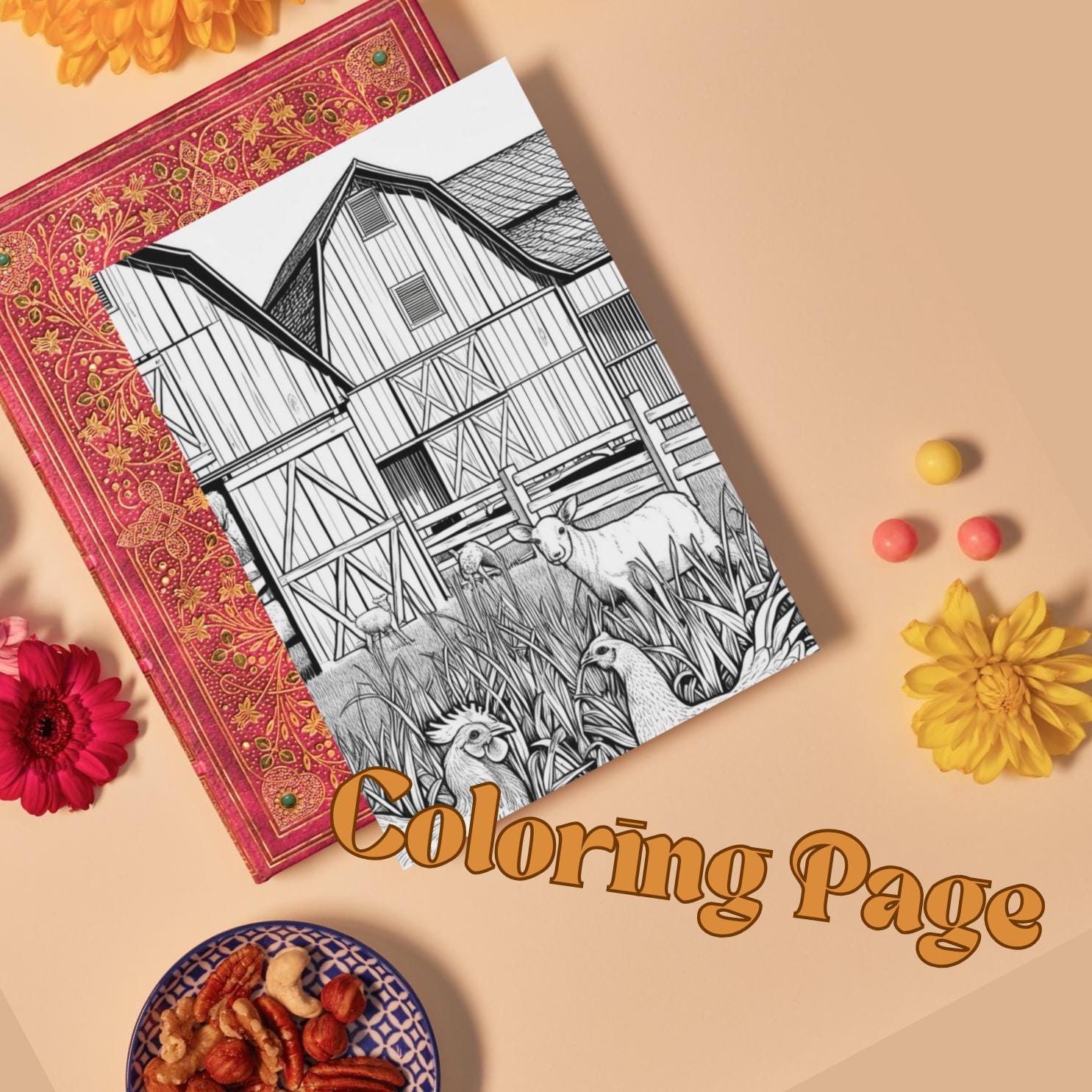 Farm Coloring Page, Adult Coloring, Relaxing Cozy Coloring, Farm Life ...